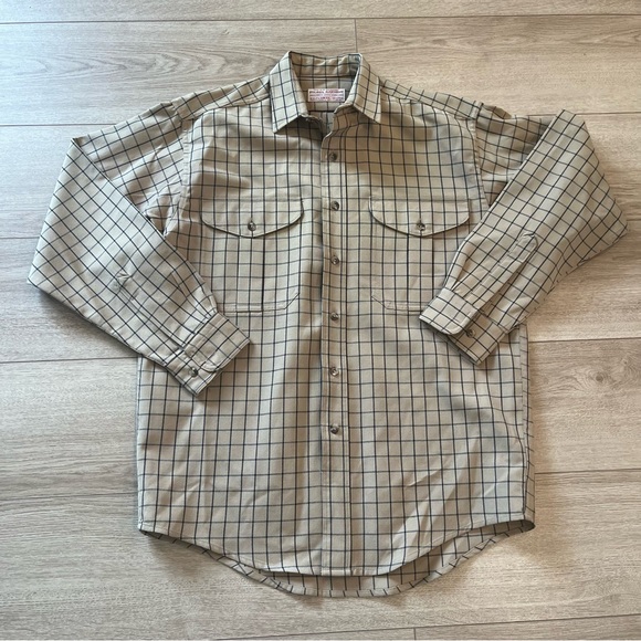 Filson | Shirts | Filson Mens Tan Black Windowpane Wool Button Down ...